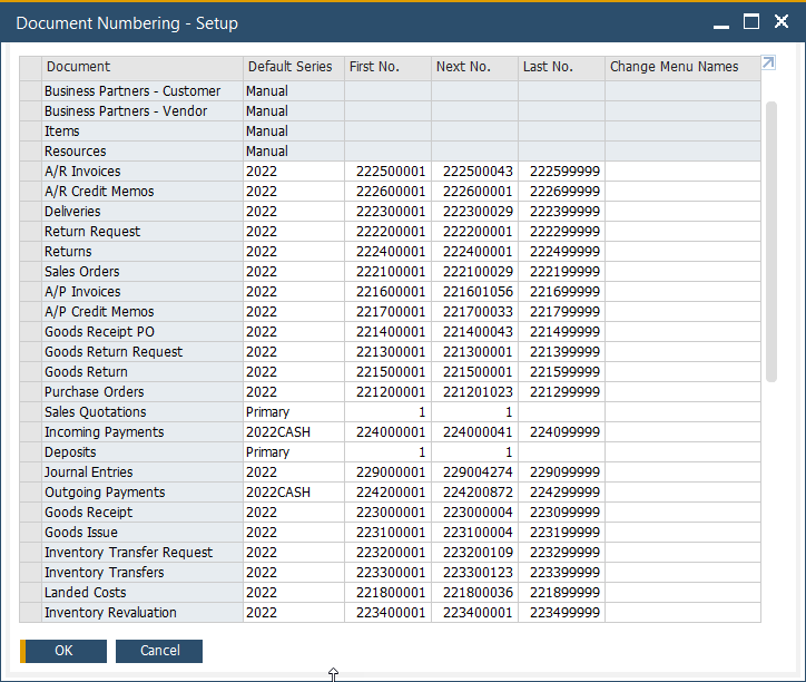 Thiết lập số chứng từ (document numbering)