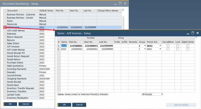 Thiết lập số chứng từ (document numbering)