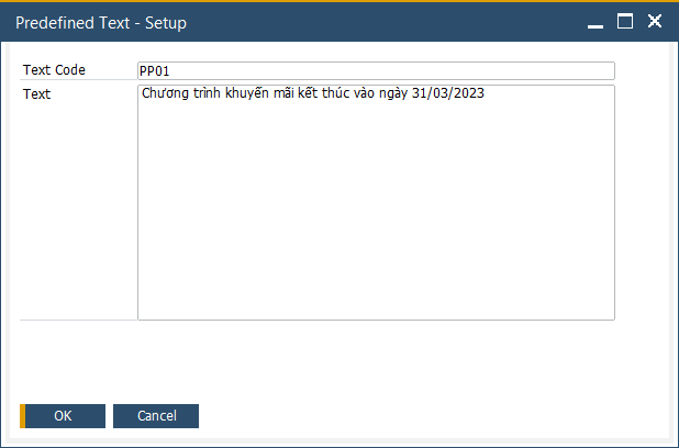 Nội dung văn bản mẫu (Predefined Text)