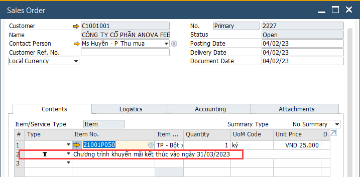 Nội dung văn bản mẫu (Predefined Text)