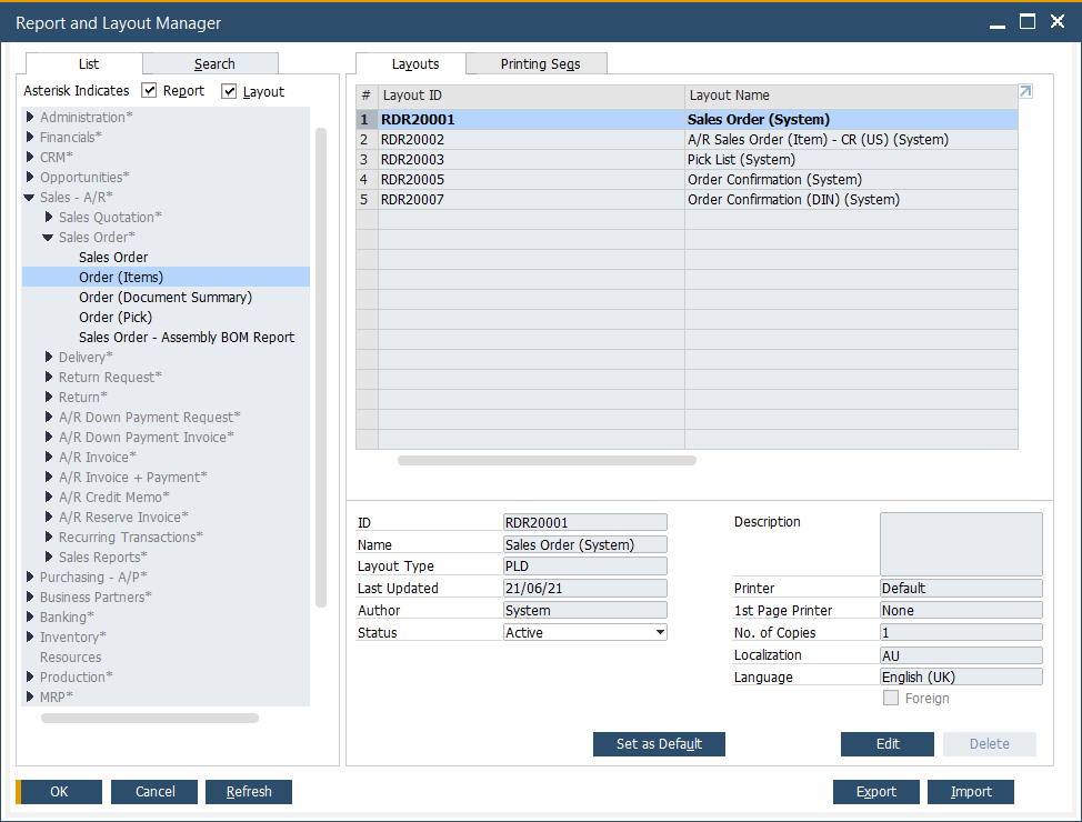 Report and Layout Manager