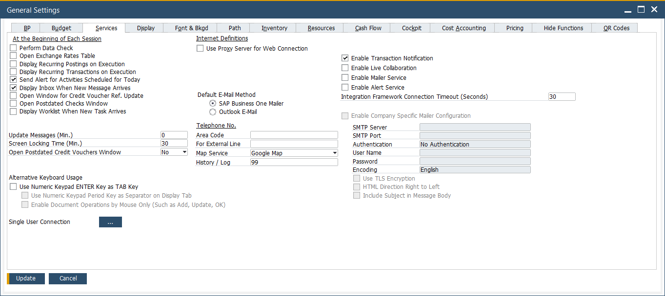 Các thiết lập chung (General Settings - Service)