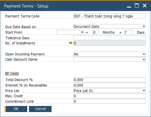 Thiết lập điều khoản thanh toán (Payment Term)
