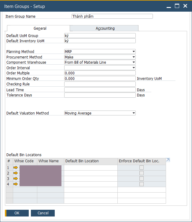 Thiết lập nhóm mặt hàng (Item Group - Setup)