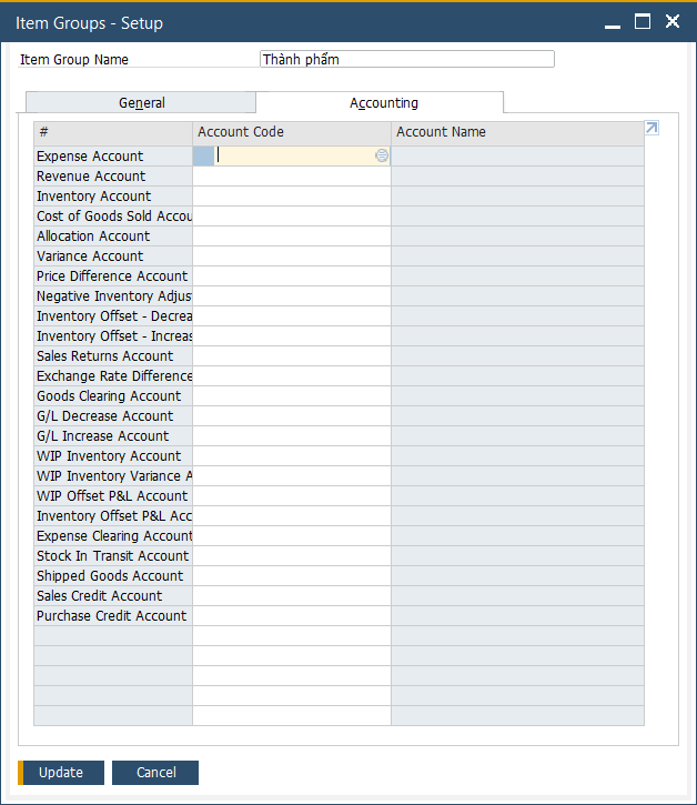 Thiết lập nhóm mặt hàng (Item Group - Setup)