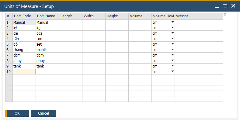 Thiết lập đơn vị tính (Units of Measure - UoM)